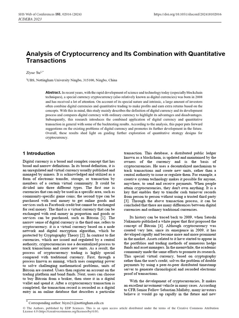 Cryptocurrency and Quantitative Trading Analysis | PDF | Cryptocurrency ...