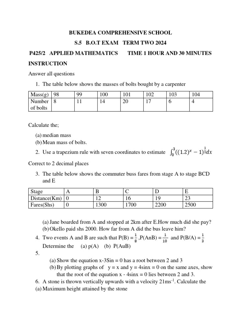 S5 Bot Math P2 Term Ii-Chebet Eli | PDF | Mathematics