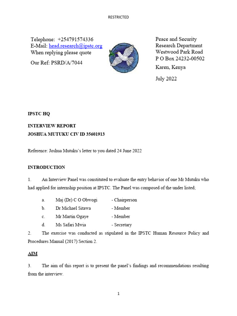 MR Joshua Mutuku Cover Letter | PDF | Employee Retention | Social ...