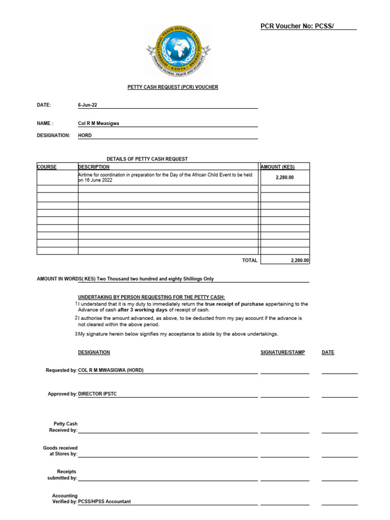 Petty Cash Request Voucher Template | PDF | Payments | Accounting