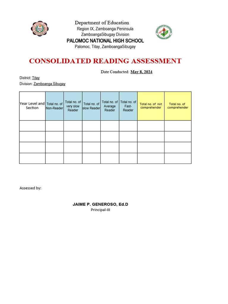 Consolidated Reading Assessment | PDF