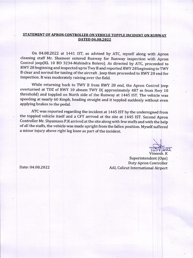 Statement of Vehicle Operator | PDF