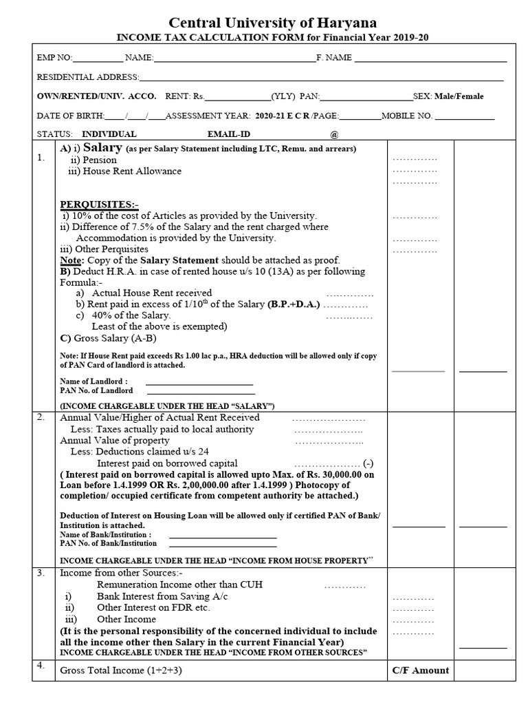 Income Tax Calculation Form 2019-20 | PDF | Taxes | Income
