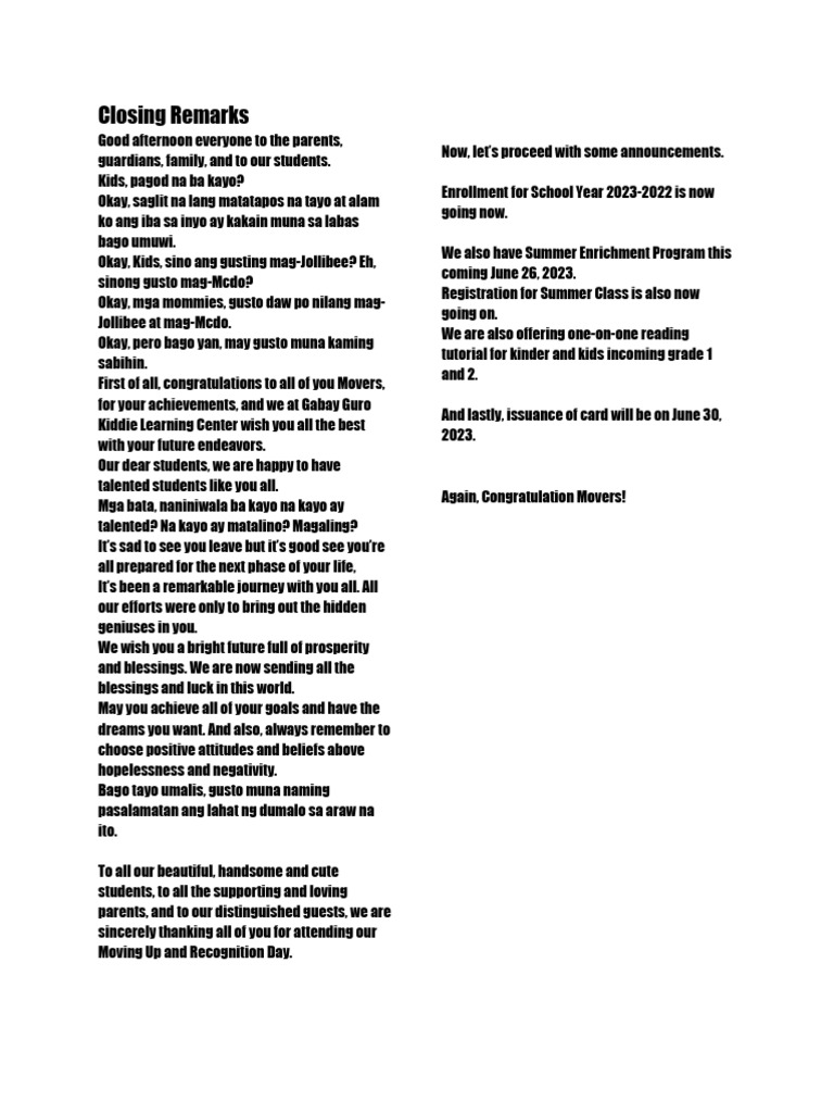 Closing Remarks | PDF