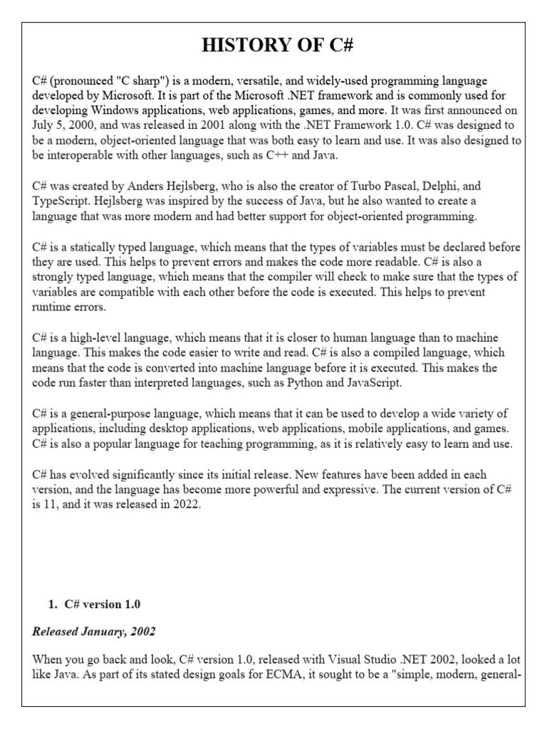 History of CSharp | PDF | C Sharp (Programming Language) | Anonymous ... History of CSharp | PDF | C Sharp (Programming Language) | Anonymous ...
