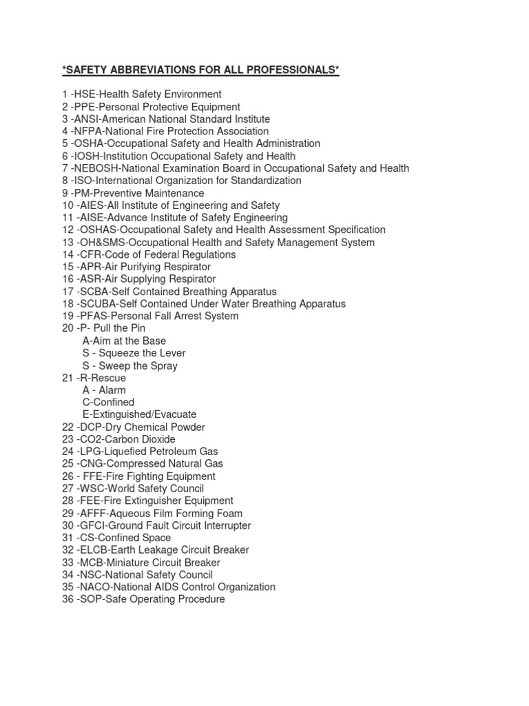 Safety Abbreviations | PDF | Occupational Safety And Health | Risk