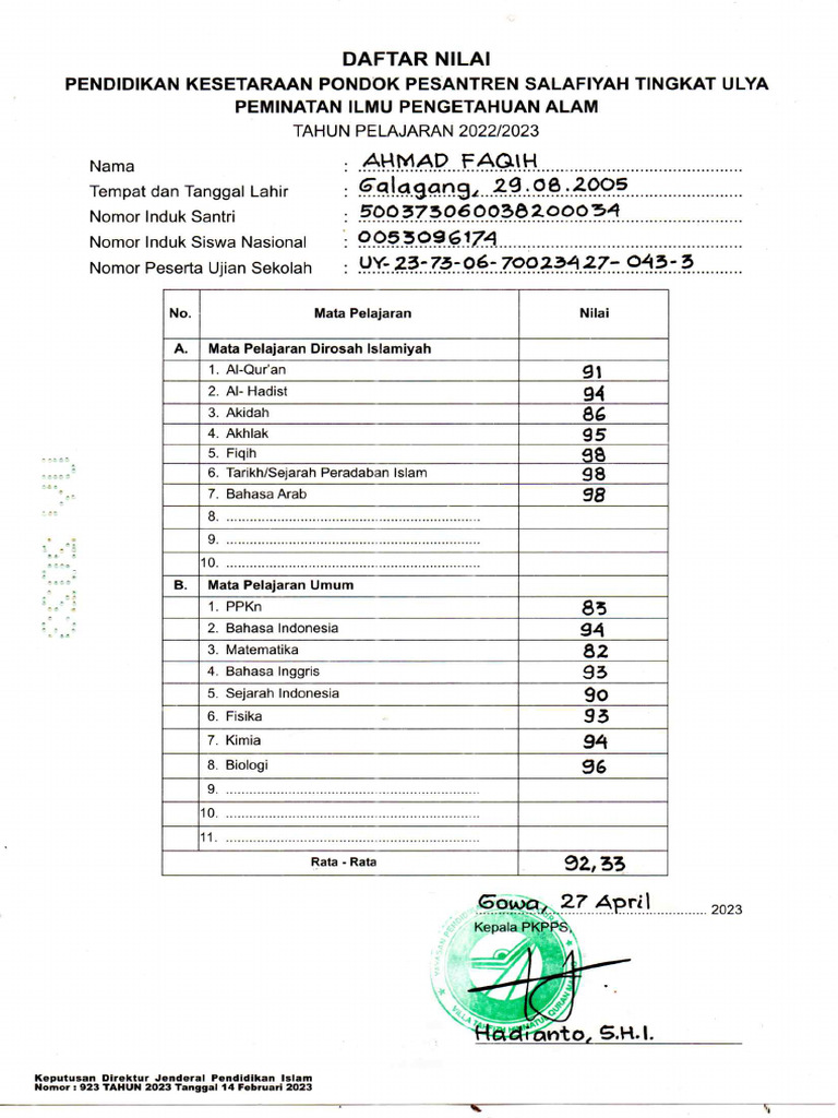 transkrip nilai | PDF