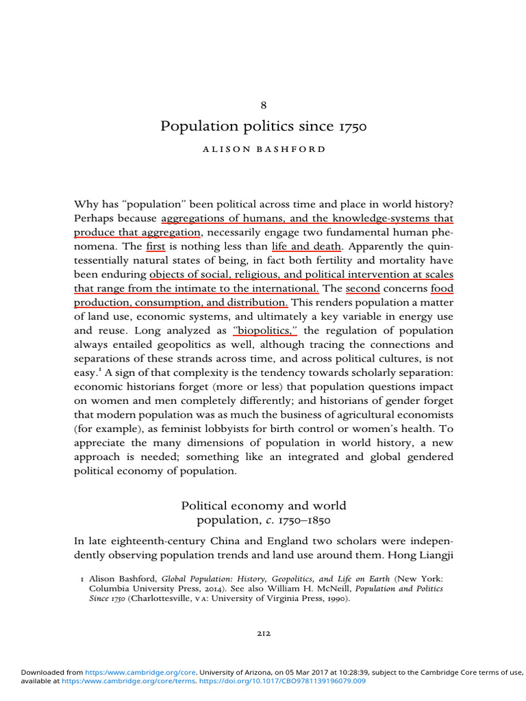 Bashford, Alison. "Population Politics Since 1750." in The Cambridge ...