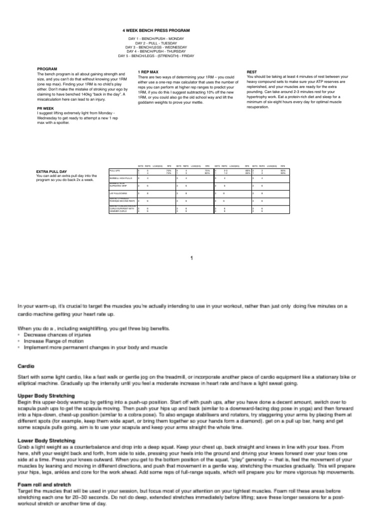 4 Week Bench Press Program | Download Free PDF | Management Of Obesity ...