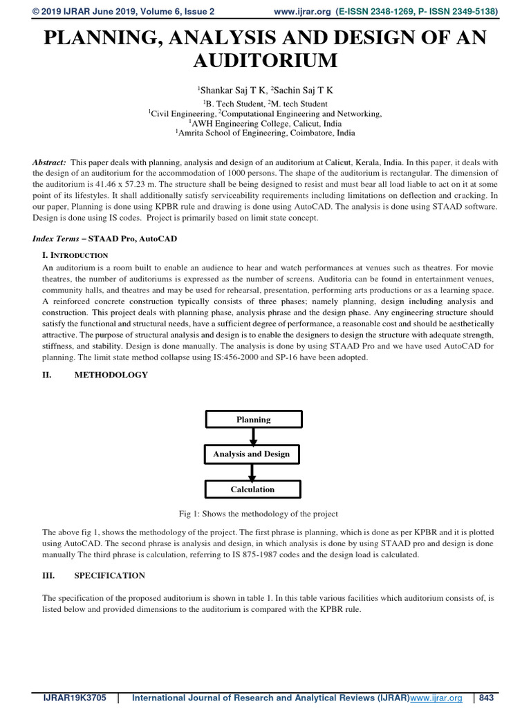 Planning, Analysis and Design of An Auditorium: Shankar Saj T K, Sachin Saj T K | PDF ...
