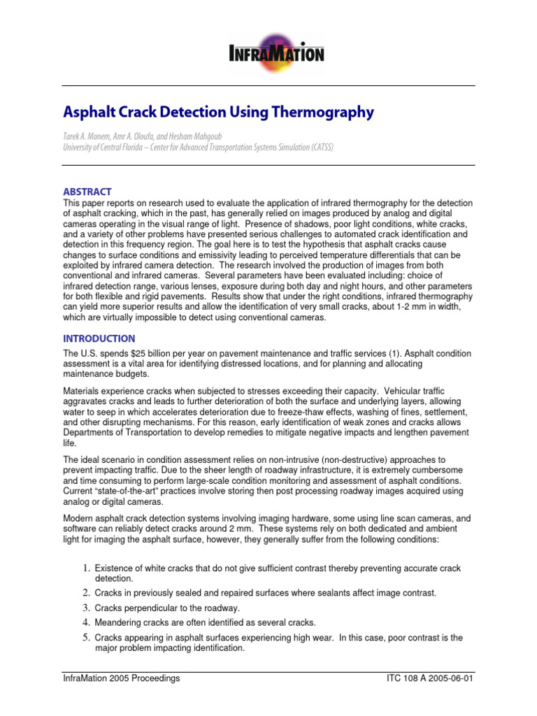 Asphalt Crack Detection Using Thermography Pdf Infrared Road Surface