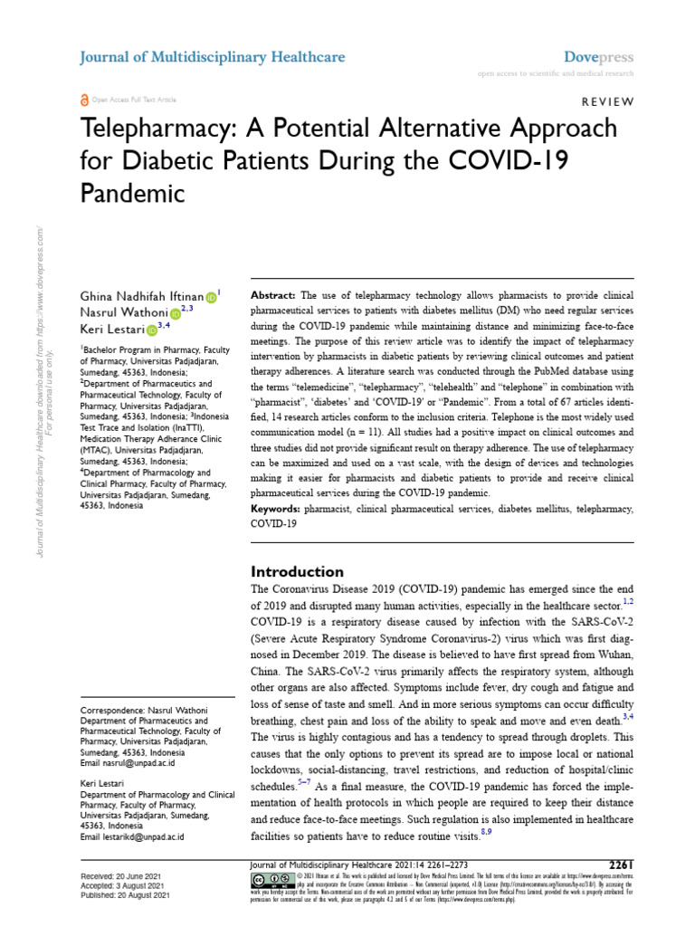 JMDH 325645 Telepharmacy A Potential Alternative Approach For Diabetic ...
