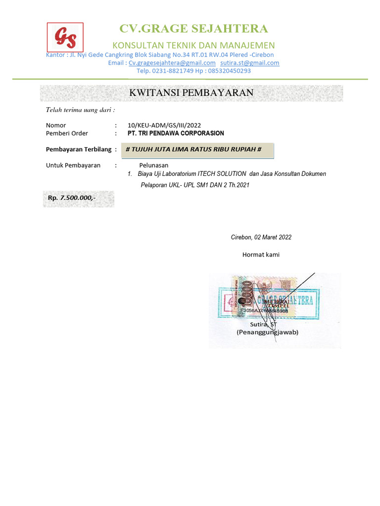 Contoh Invoice PT. TRI PENDAWA CORPORASION SM 1 DAN 2 TH.2021 | PDF