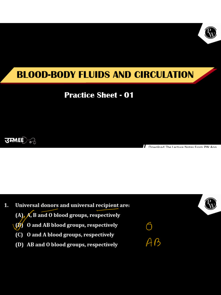 Blood - Body fluid and circulation _ Full Chapter Practice Sheet ...