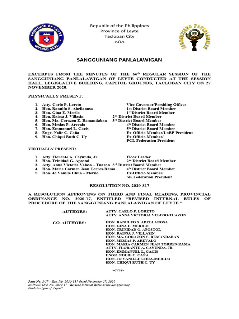 Res. No. 2020-817 SP Revised Internal Rules of Procedure | PDF ...