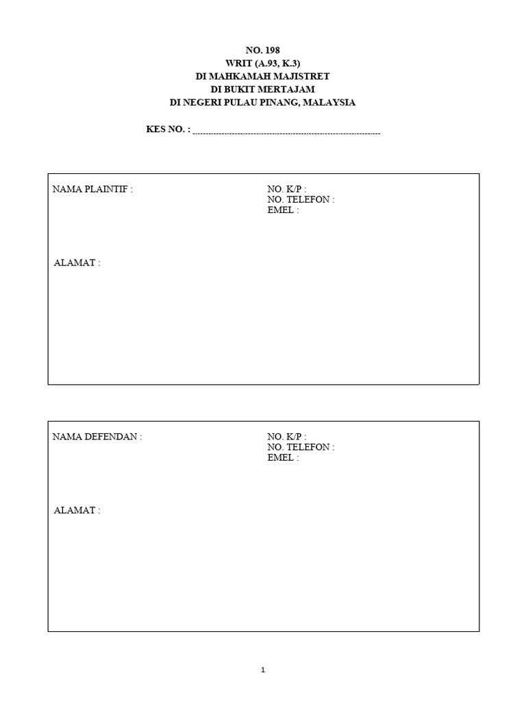 Borang-198 Tuntutan Kecil v2.0 | PDF