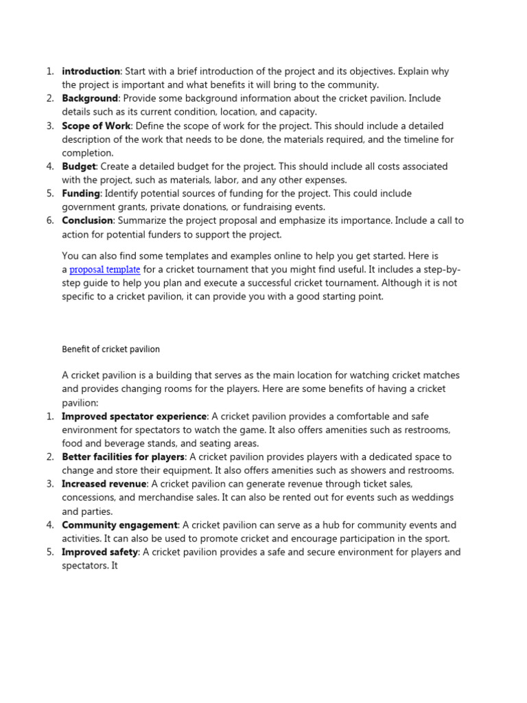 Cricket Pavilion Project Proposal Guide | PDF | Public Toilet