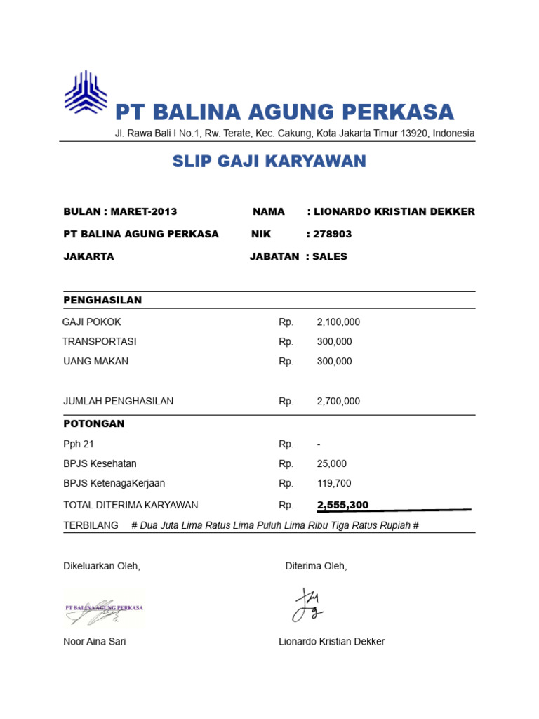 CONTOH SLIP GAJI PT BL | PDF