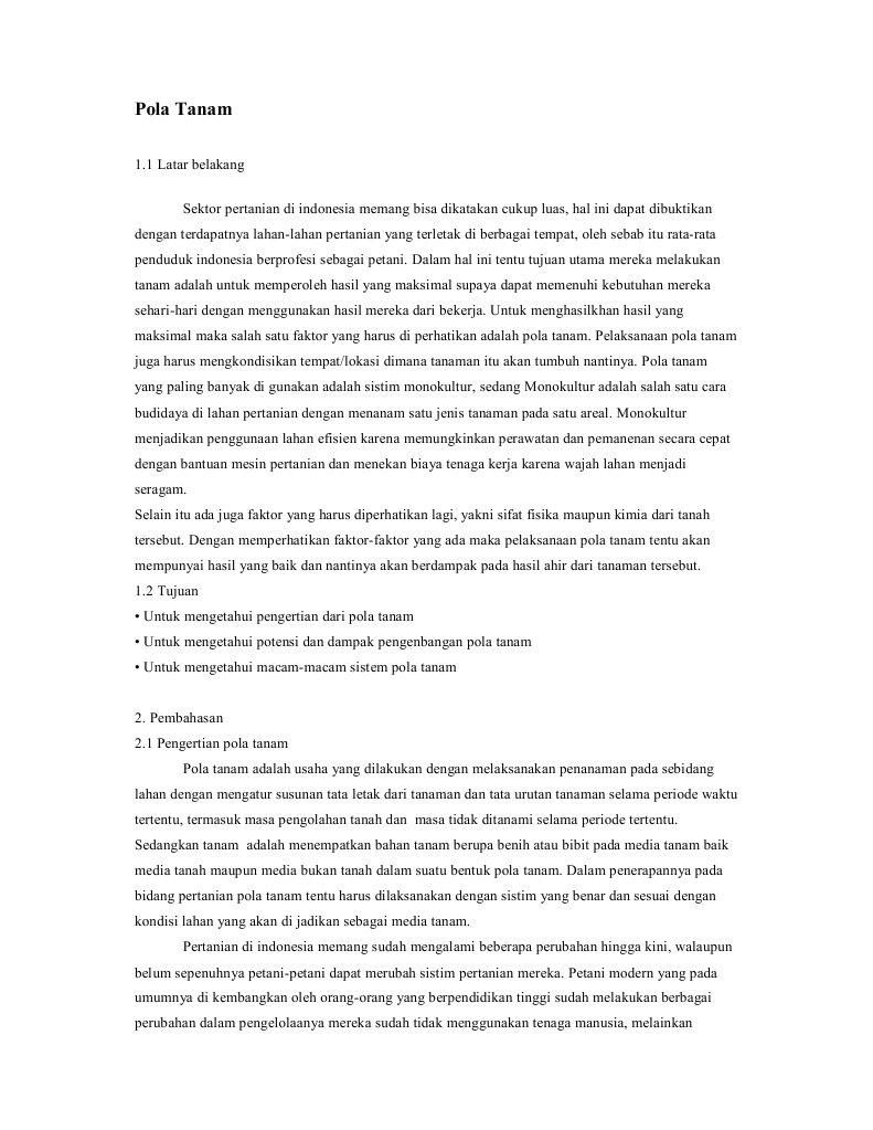 Definisi Pola Tanam | PDF
