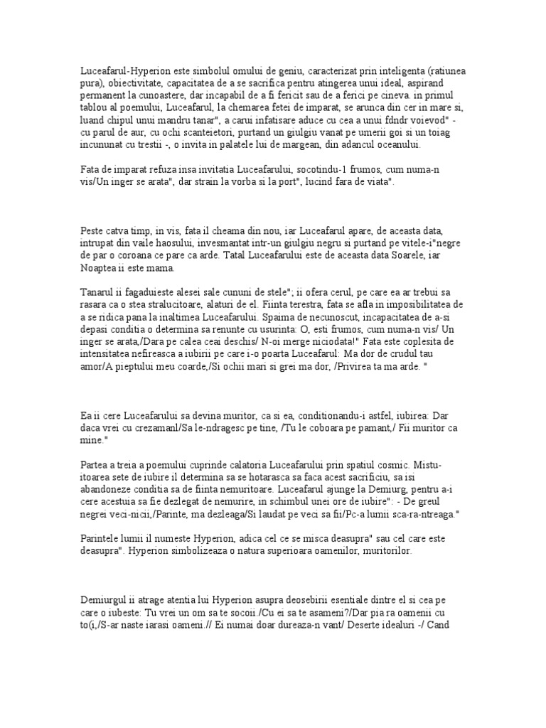 Caracterizare Luceafarul | PDF