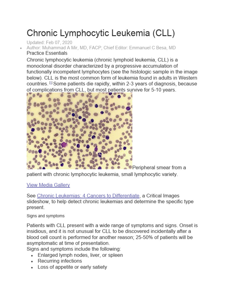 CLL Symptoms and Treatment Overview | PDF | Medicine | Causes Of Death