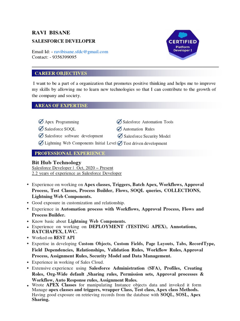 Ravi Bisane SFDC BH Resume | PDF | Online Banking | Banks & Banking