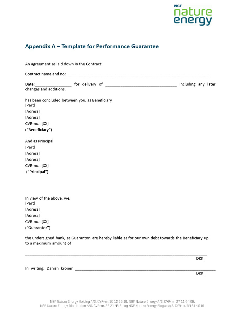 Appendix A - Nature Energy Template For Performance Guarantee | PDF ...
