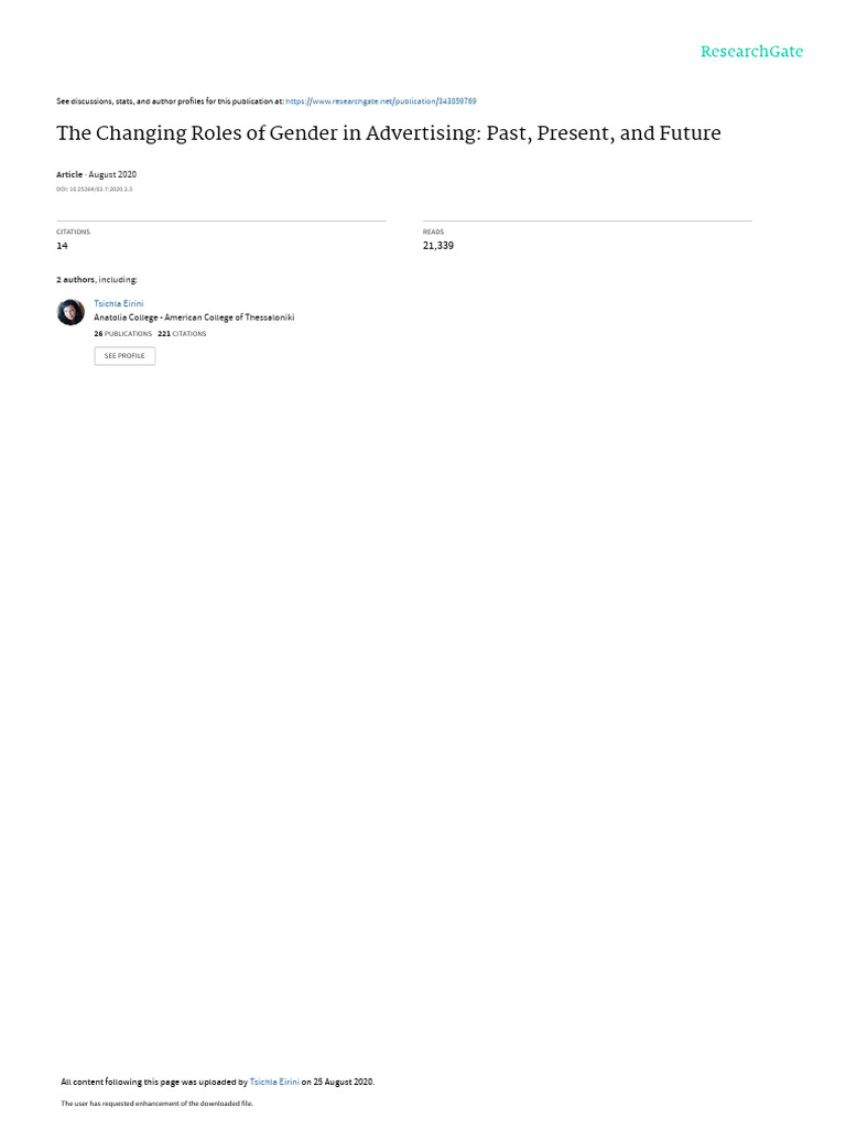 tsichla_the_changing_roles_of_gender_in_advertising | PDF | Gender Role ...