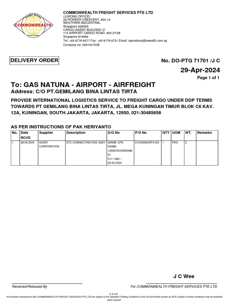Do-Ptg 71701 - Gas Natuna - Airport - Airfreight | PDF | Transport ...