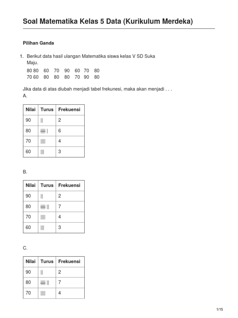 Soal Matematika Kelas 5 Data Frekuensi | PDF | Olahraga & Rekreasi