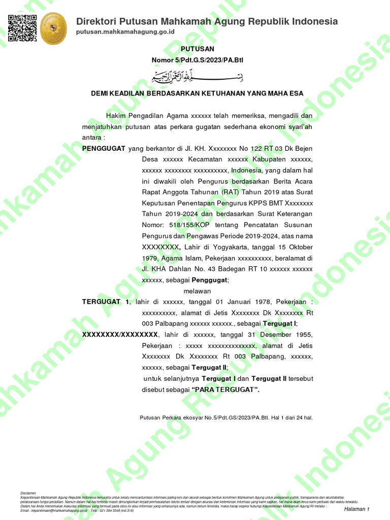 Putusan 5 Pdt.g.s 2023 Pa - BTL 20231128081234 | PDF