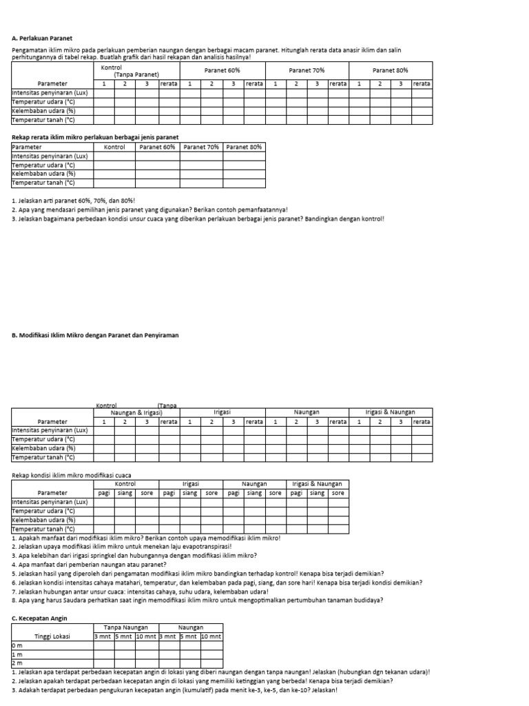 Tabel Pengamatan Iklim Klimatologi | PDF