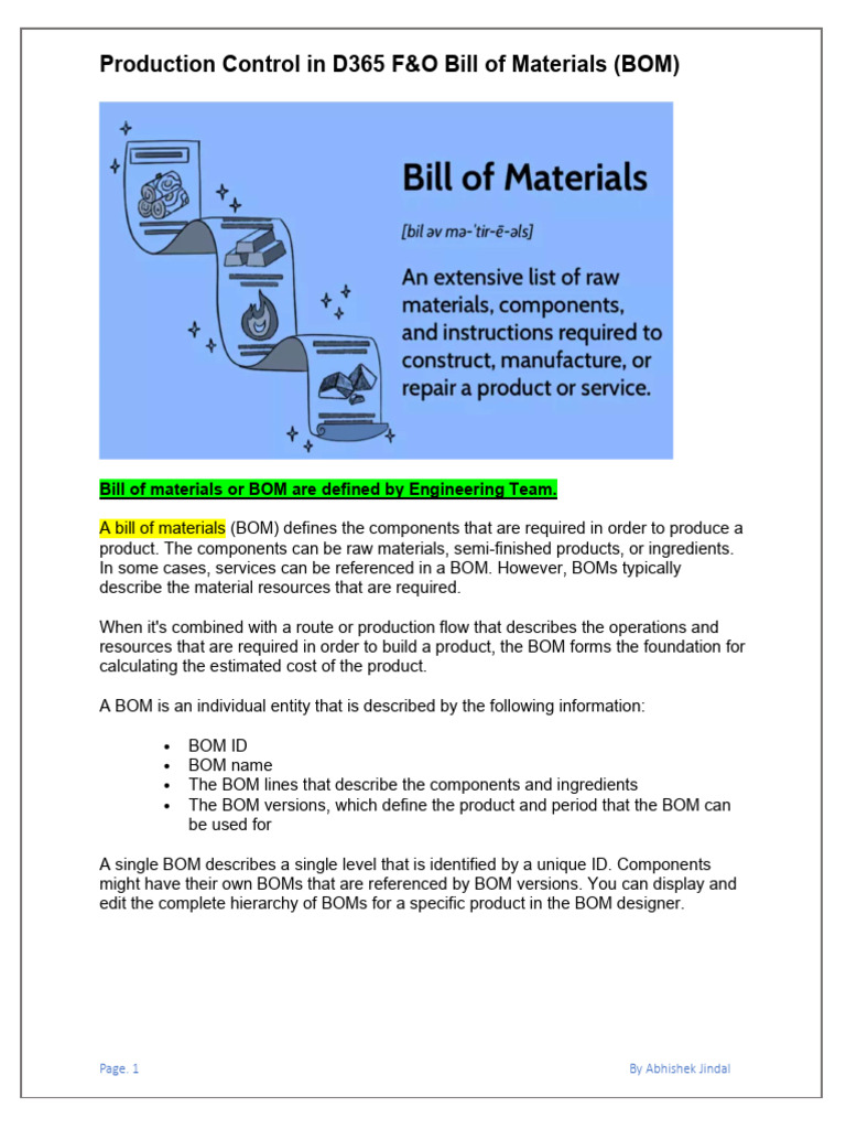 Production Control D365 F&O Bill of Materials | PDF | Product Lifecycle ...
