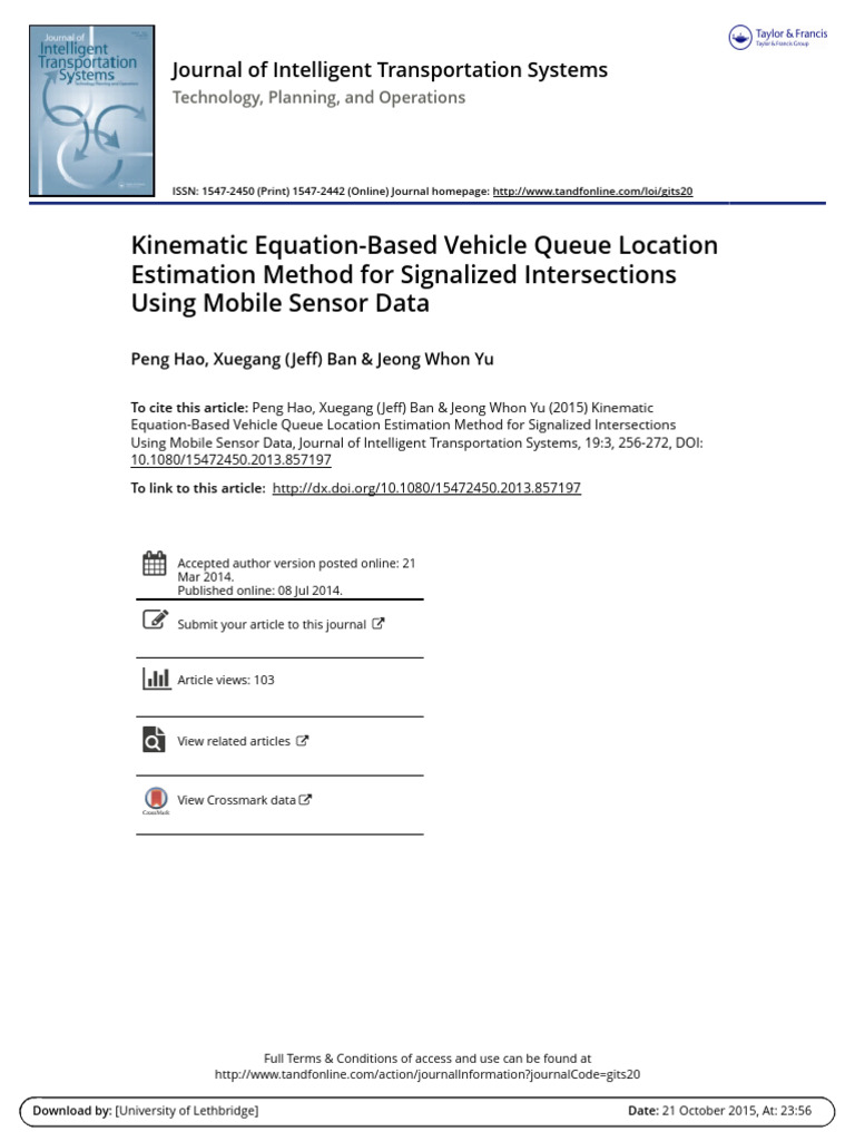 4 Kinematic Equation Based Vehicle Queue Location Estimation Method | PDF | Acceleration | Traffic