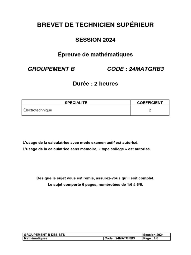 BTS Mathématiques Groupe B3 | PDF | Limite (mathématiques) | Fonction (Mathématiques)