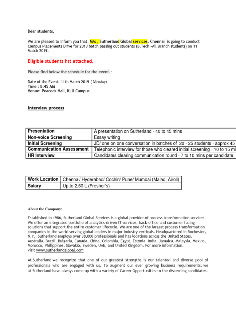 Sutherland Global Service | PDF