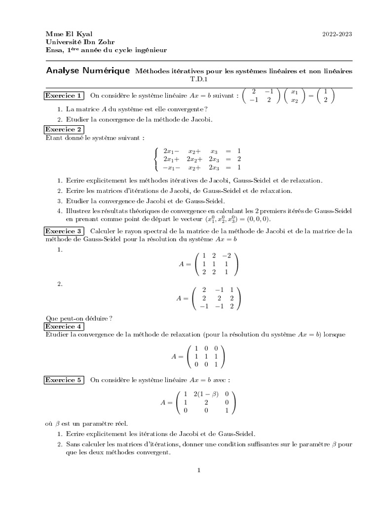 TD Analyse Num | PDF | Matrice (Mathématiques) | Algorithmes