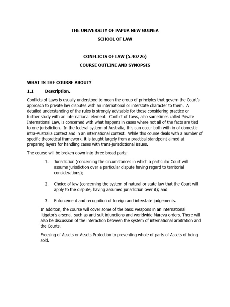 Conflicts of Law Course Overview | PDF | Choice Of Law | Jurisdiction