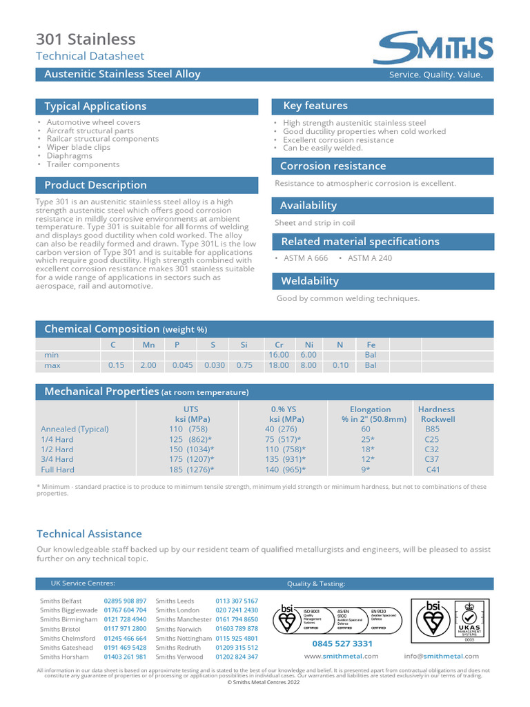 301 Stainless | PDF | Stainless Steel | Steel