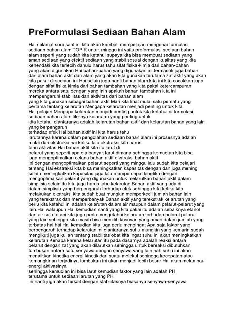 PreFormulasi Sediaan Bahan Alam | PDF
