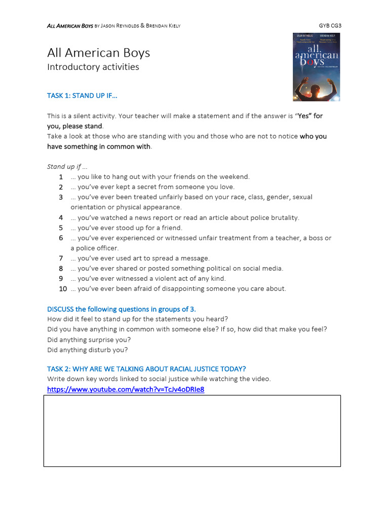 All - American - Boys - Intro - Activities | PDF | Discrimination ...