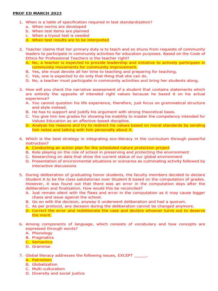 Prof Ed March 2023 Pdf Learning Teachers