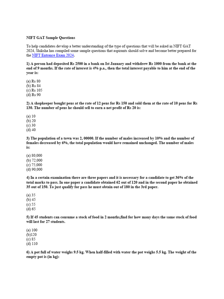NIFT GAT Sample Questions | PDF | Green Infrastructure | Infrastructure