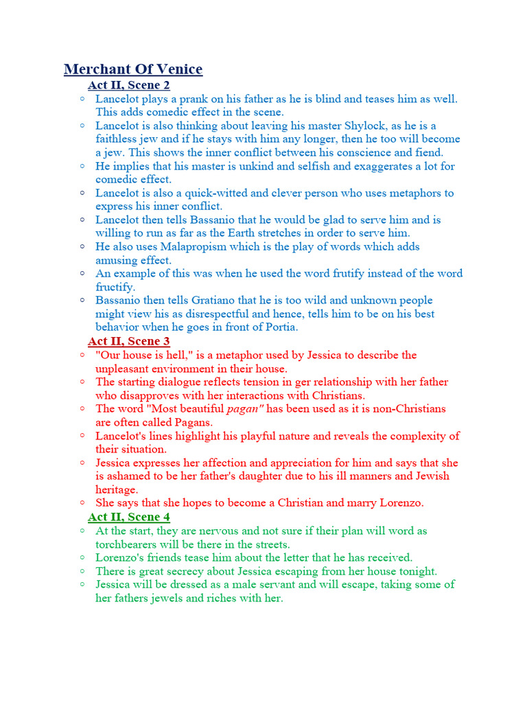 English Merchant of Venice Notes | PDF