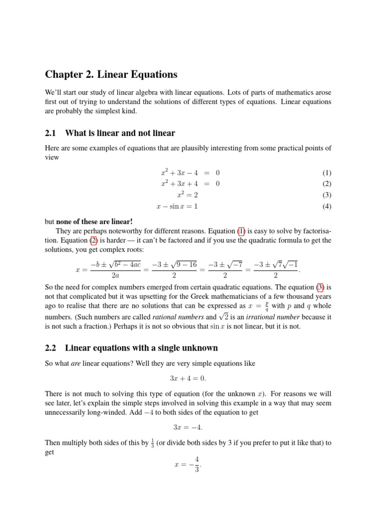Linear Equations Pdf Matrix Mathematics Equations