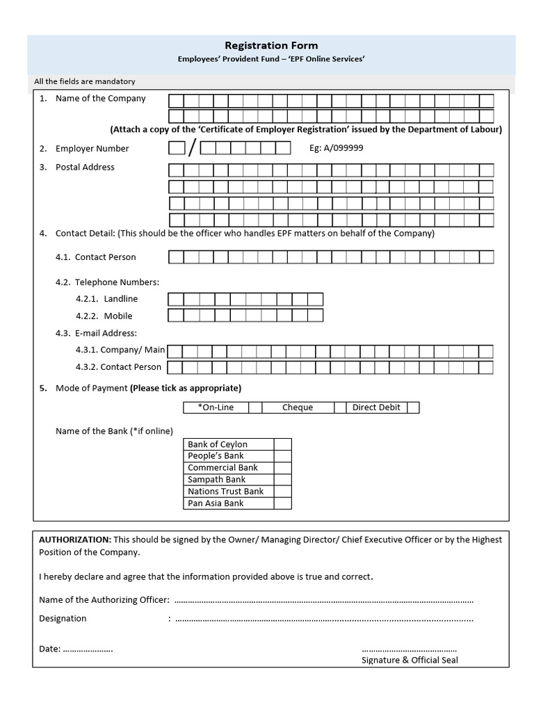 EPF Online Registration Form Guide | PDF | Cheque | Employment