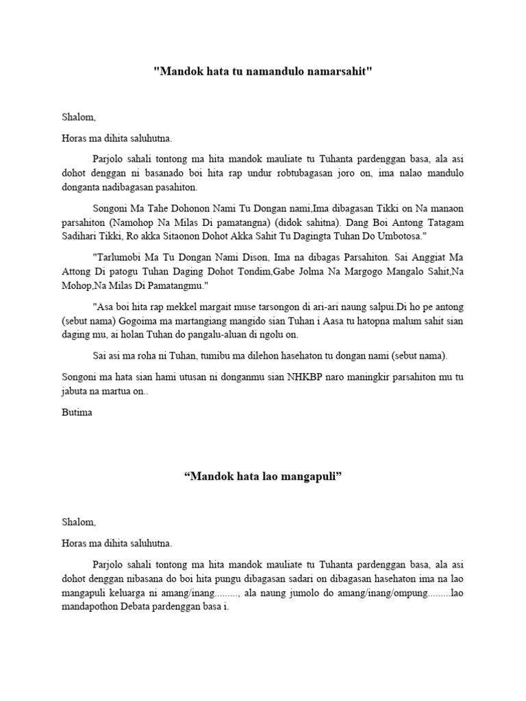 Contoh Mandok Hata untuk Keluarga | PDF