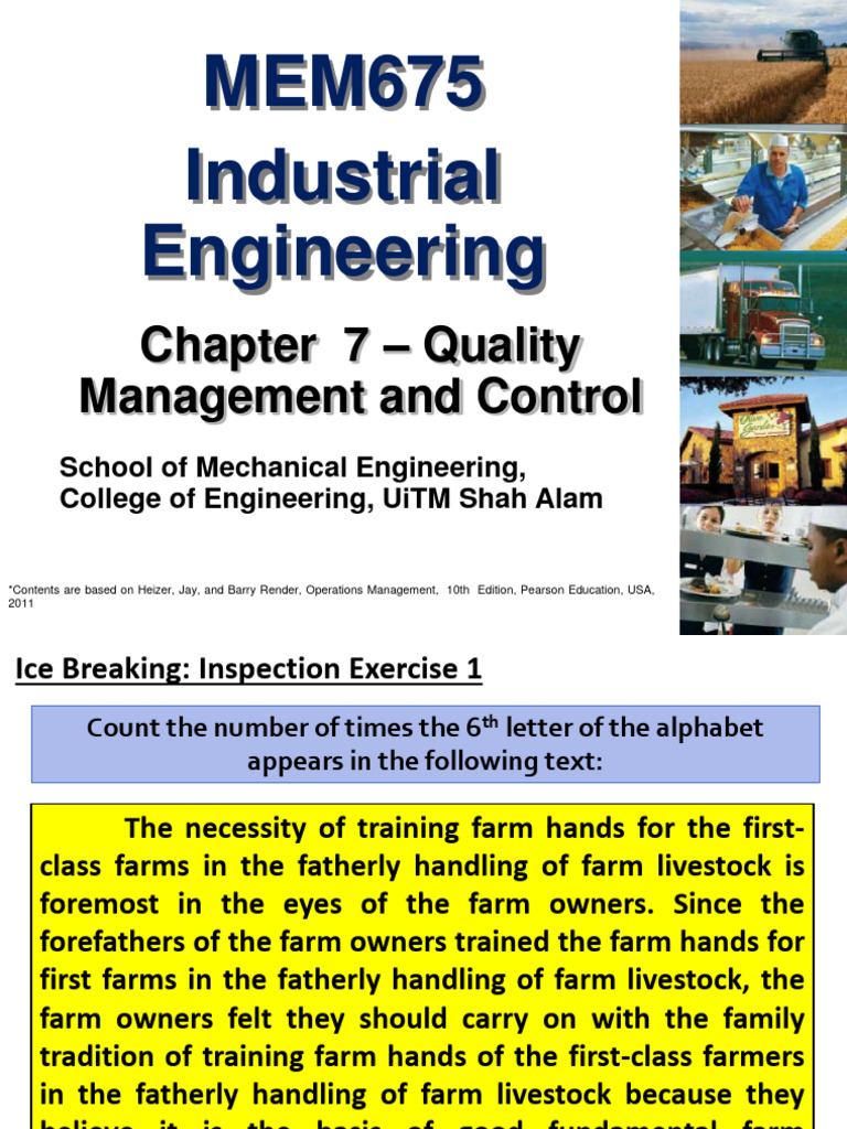 Chapter 7 Quality Management and Control Mem675 | PDF | Iso 9000 | Quality Management