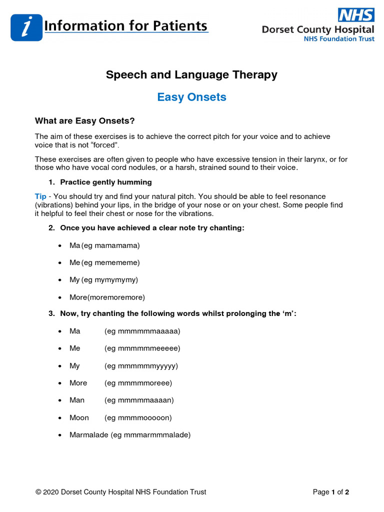 Easy Onsets for Voice Therapy | PDF | Human Voice | Human Throat