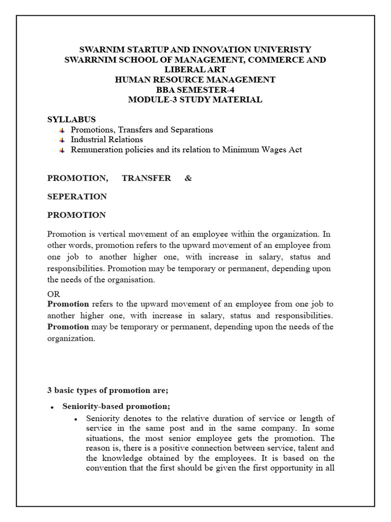 HRM Bba Sem-4 Module-3 | PDF | Employment | Wage